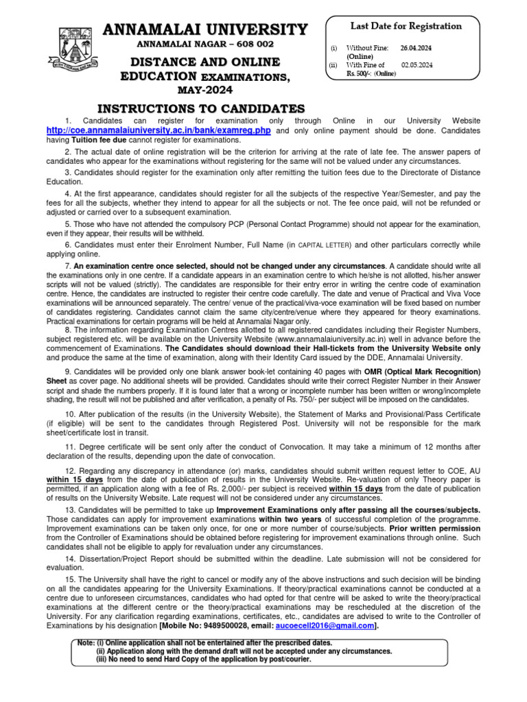 Instruction To Candidate May 24 | PDF | Thesis | Academic Degree