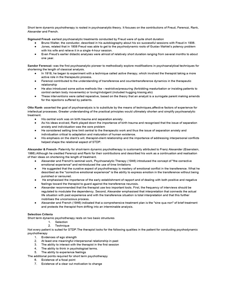 Short term Dynamic Psychotherapy | PDF | Psychotherapy | Psychoanalysis