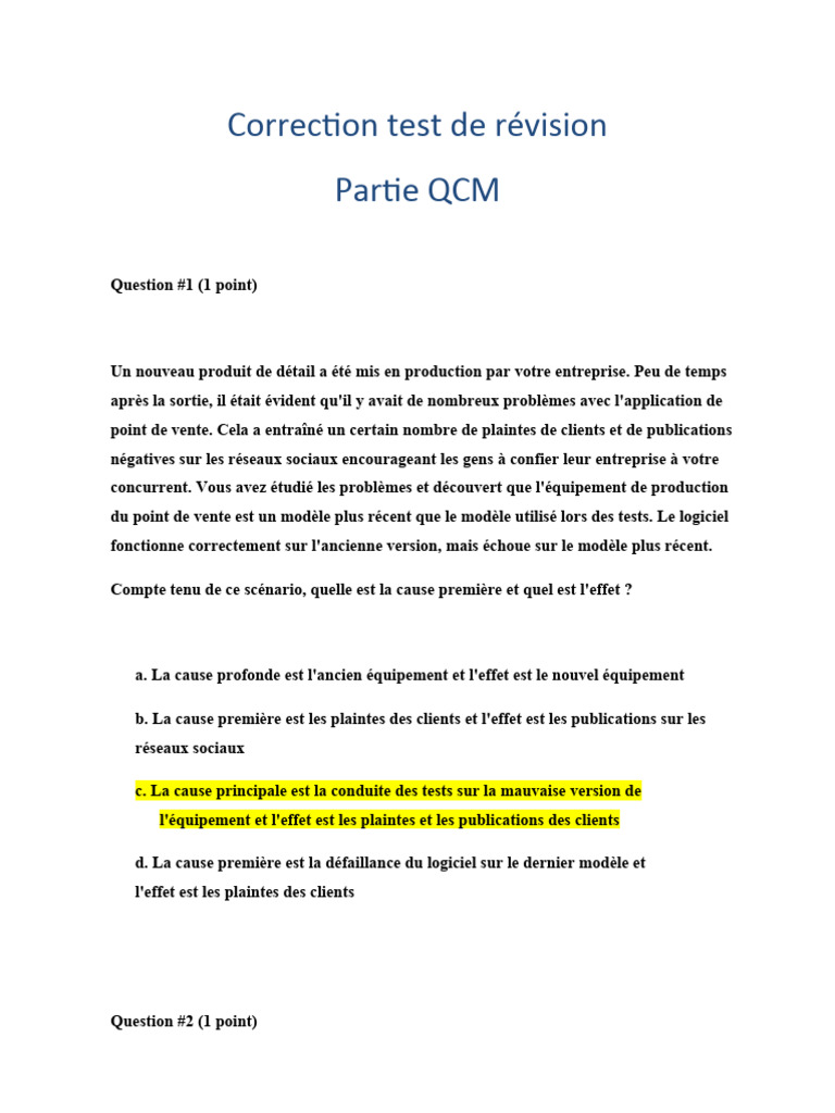 Correction QCM sur les tests logiciels | PDF | Test de logiciel ...