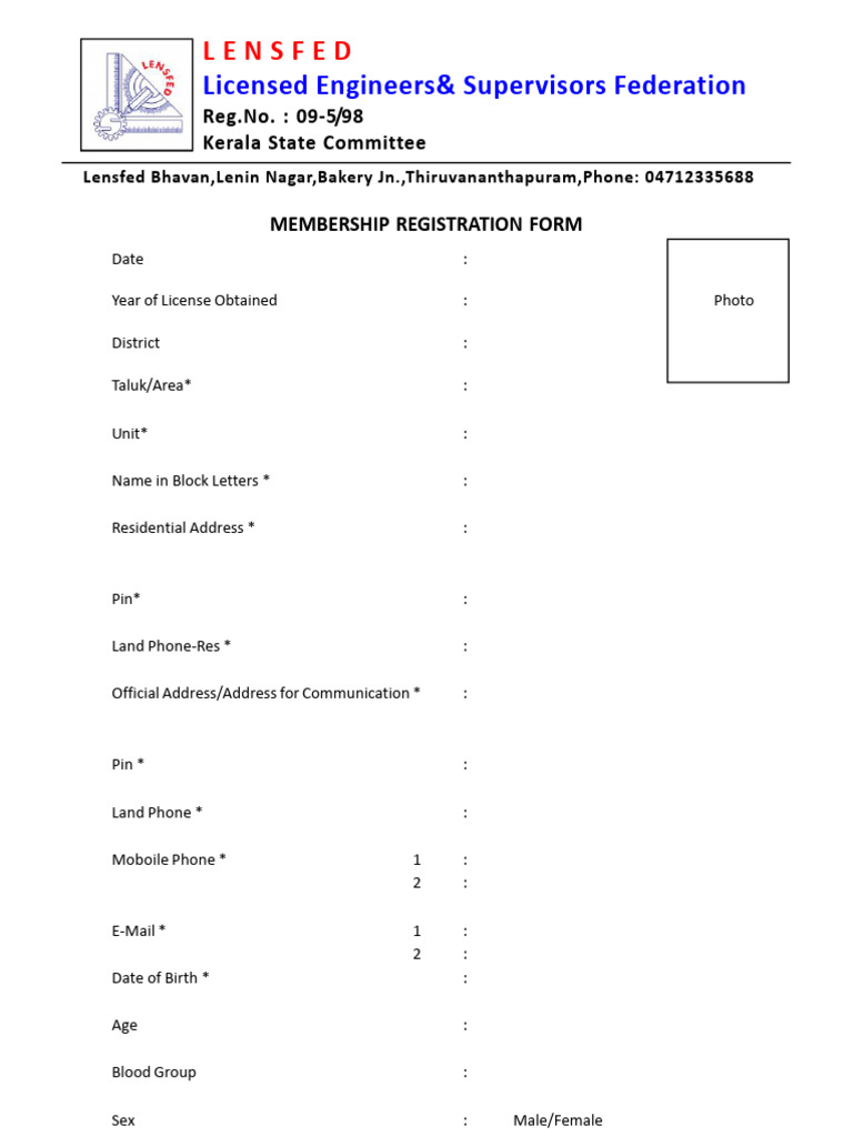 Membership Form LENSFED | PDF
