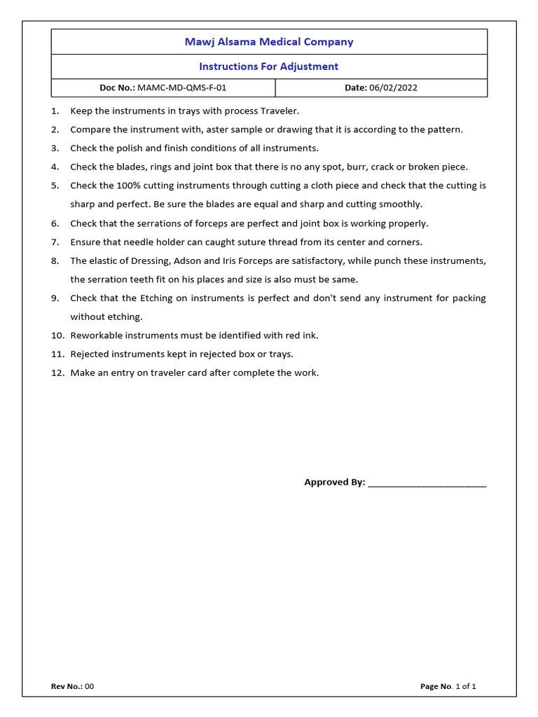 Instructions For Adjustment | PDF