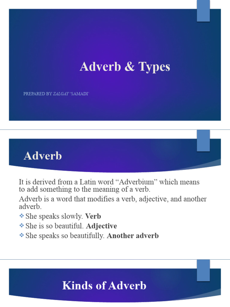 Week 8 Adverb & Types | PDF | Adverb | Verb