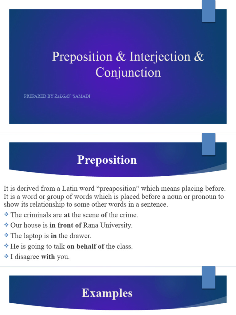 Week 9 Preposition & Interjection & Conjunction | PDF | Preposition And ...