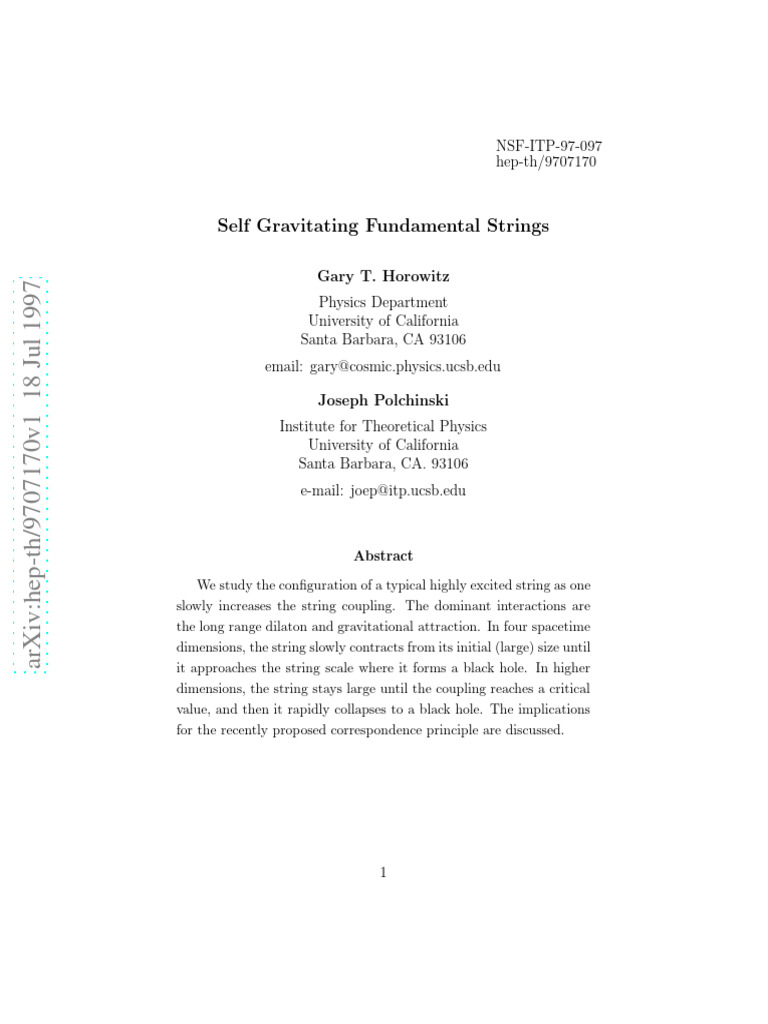 Self Gravitating Fundamental Strings | PDF | String Theory | Black Hole