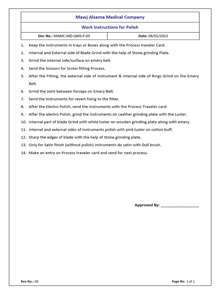 Polish Work Instructions for Medical Instruments | PDF