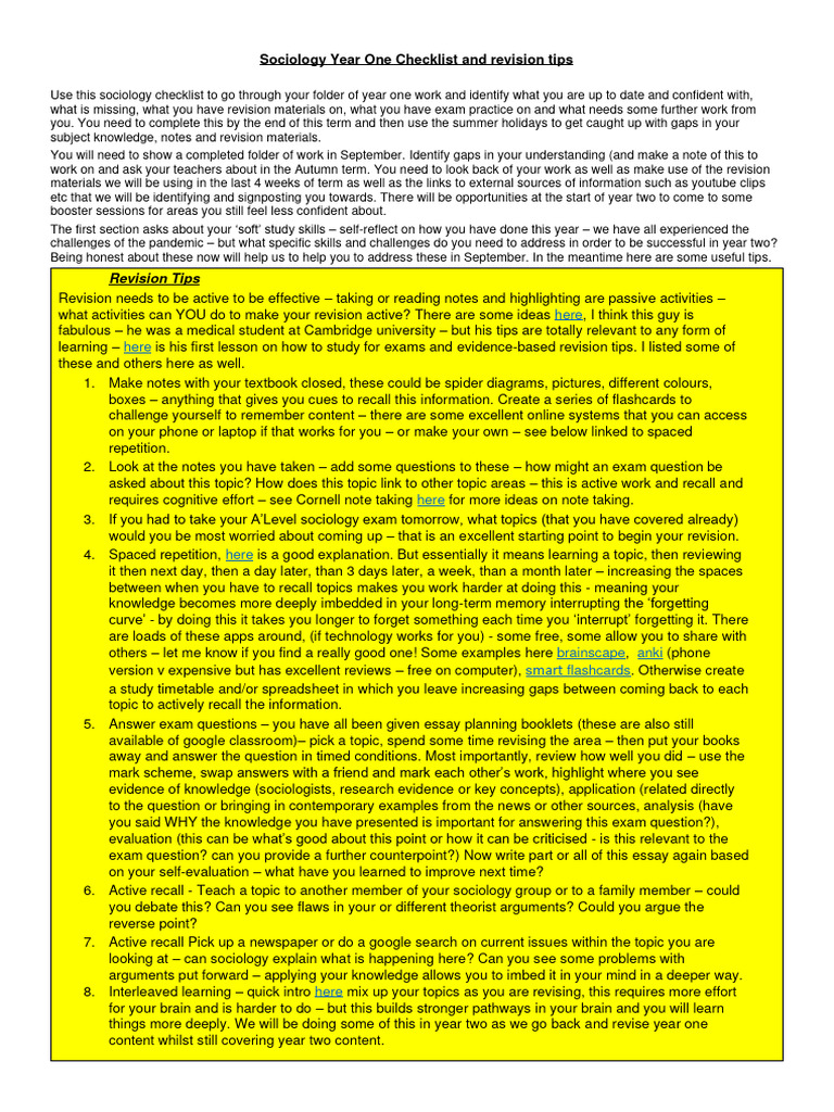 2020l6 CHKLST Sociology | PDF | Knowledge | Sociology