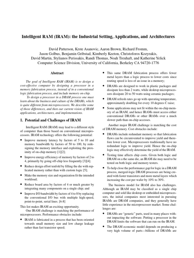 Intelligent RAM (IRAM) : The Industrial Setting, Applications, and Architectures | PDF | Dynamic ...
