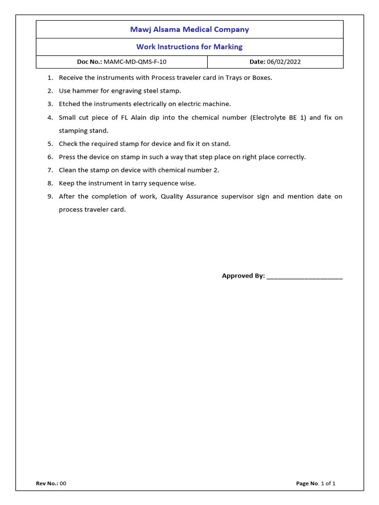 Work Instructions For Marking | PDF