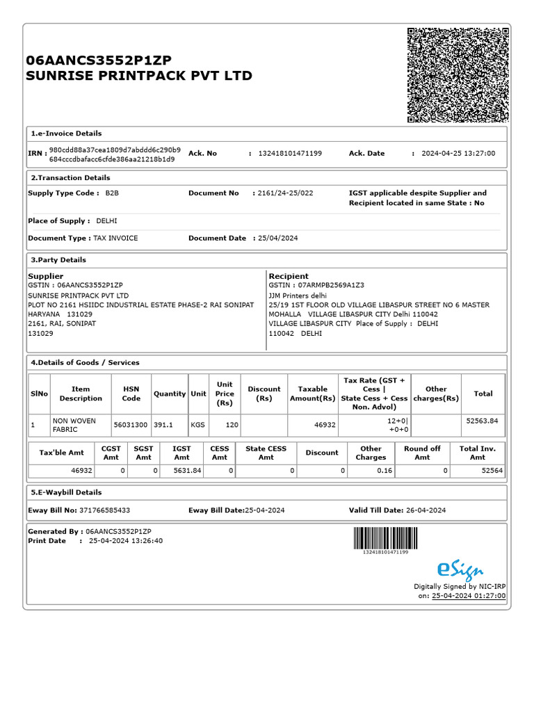 25-04-2024 JJM E INVOICE | PDF | Public Finance | Taxation