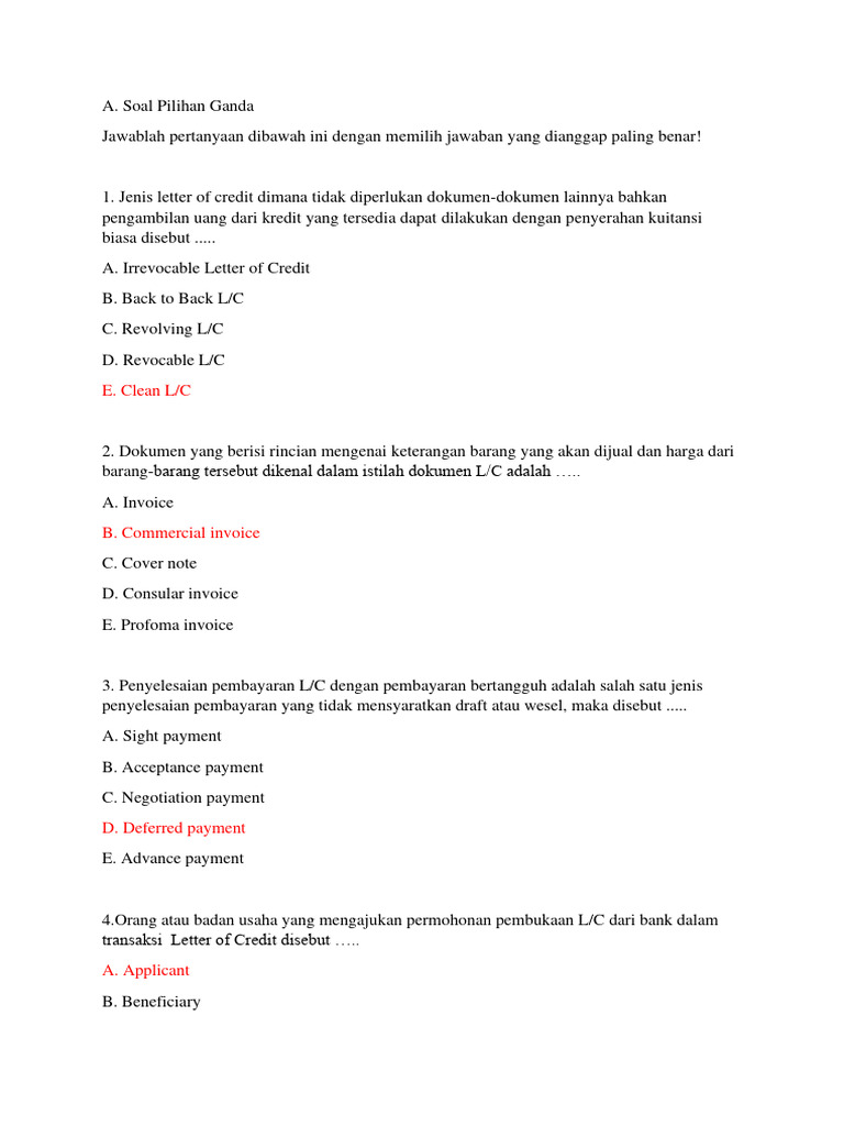 Soal Pilihan Ganda L/C dan Leasing | PDF
