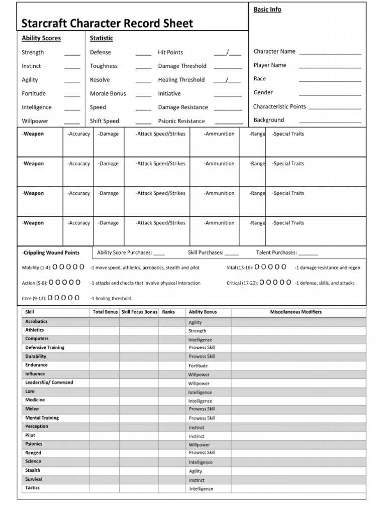 Starcraft Character Sheet | PDF
