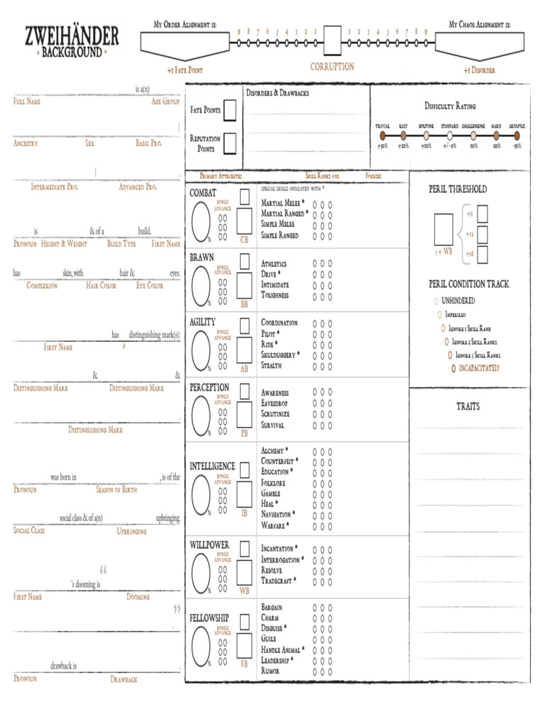 CHAR SHEETS ZWEIHANDER | PDF | Mythological Powers