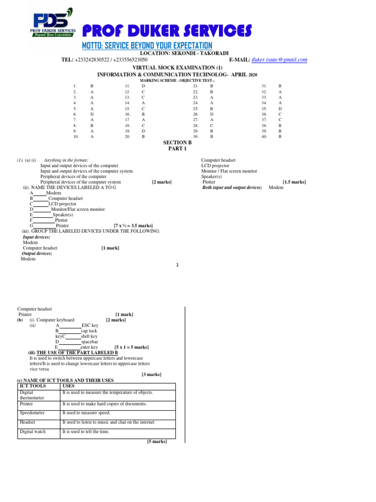 Prof Duker - Online Mock - Ict (1) - Sit Up 2 - Marking Scheme | PDF ...