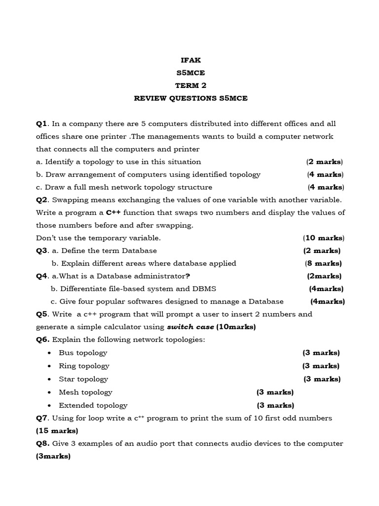 Review Questions S5mce | PDF | Databases | Integer (Computer Science)