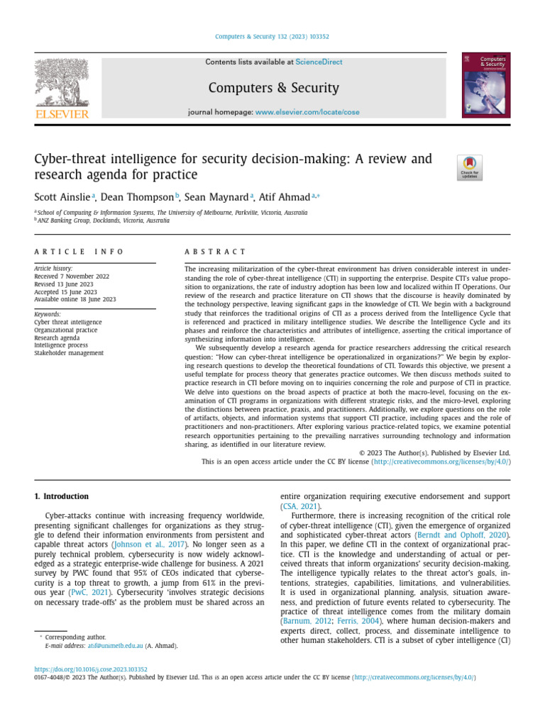 Cyber Threat Intelligence For Security Decision Making Pdf Information Threat Computer