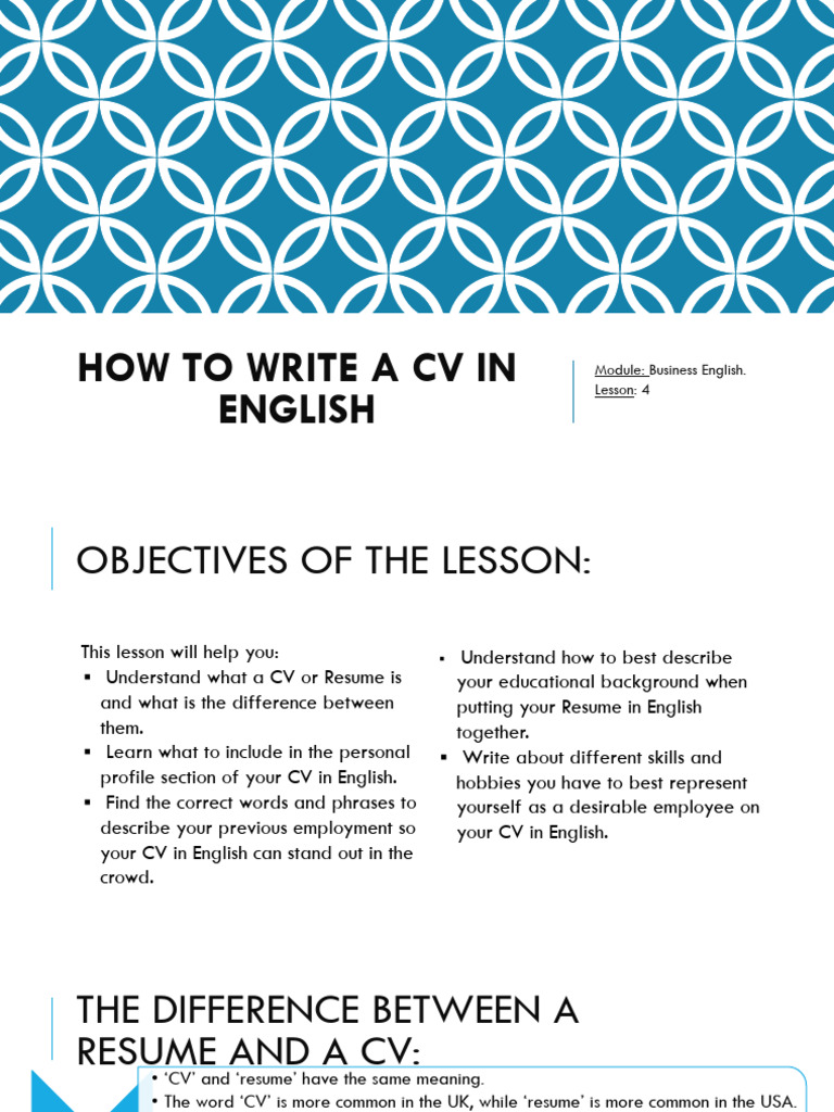 Writing a CV in English: A Guide | PDF | Résumé | Linguistics