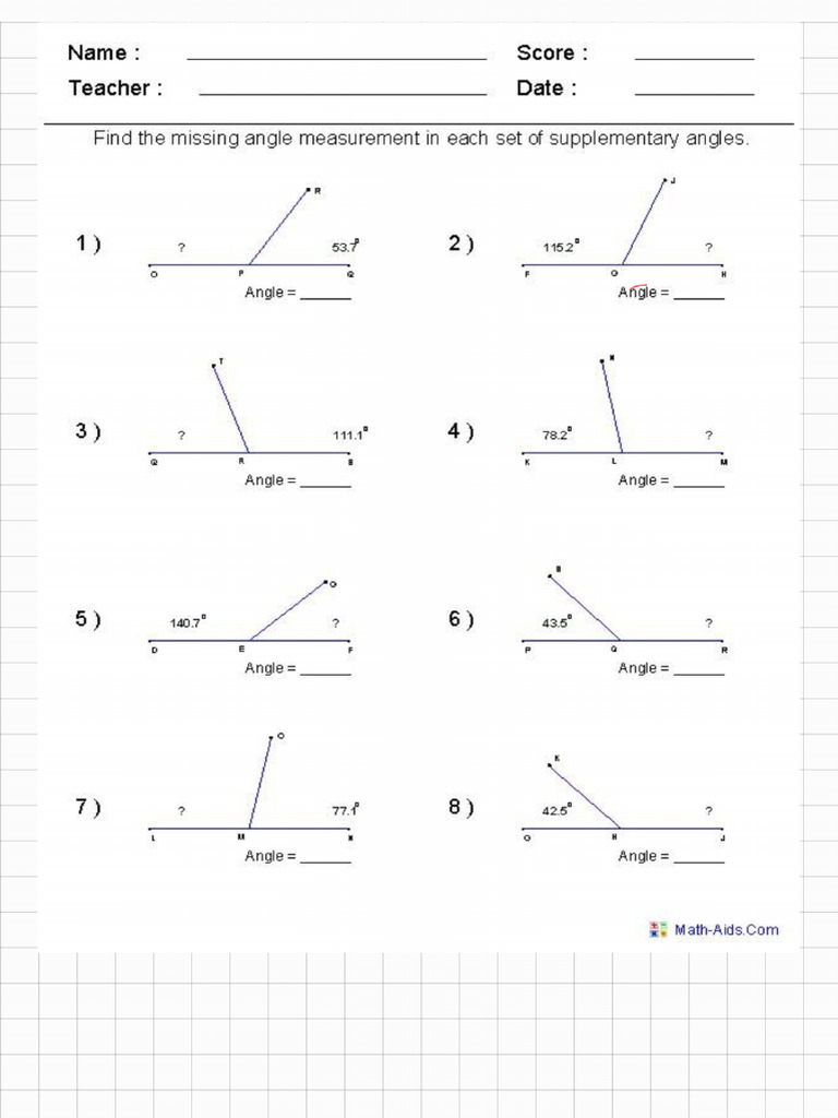 Math Angle Worksheet | PDF