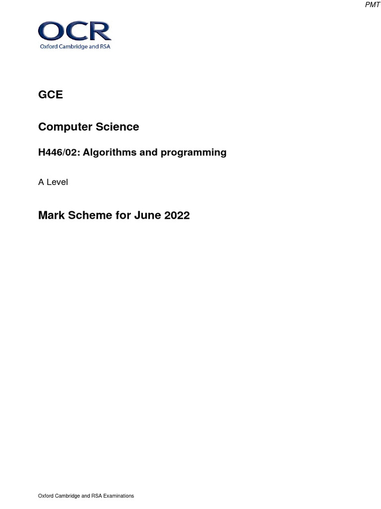 GCE Computer Science Mark Scheme 2022 | PDF | Theoretical Computer Science