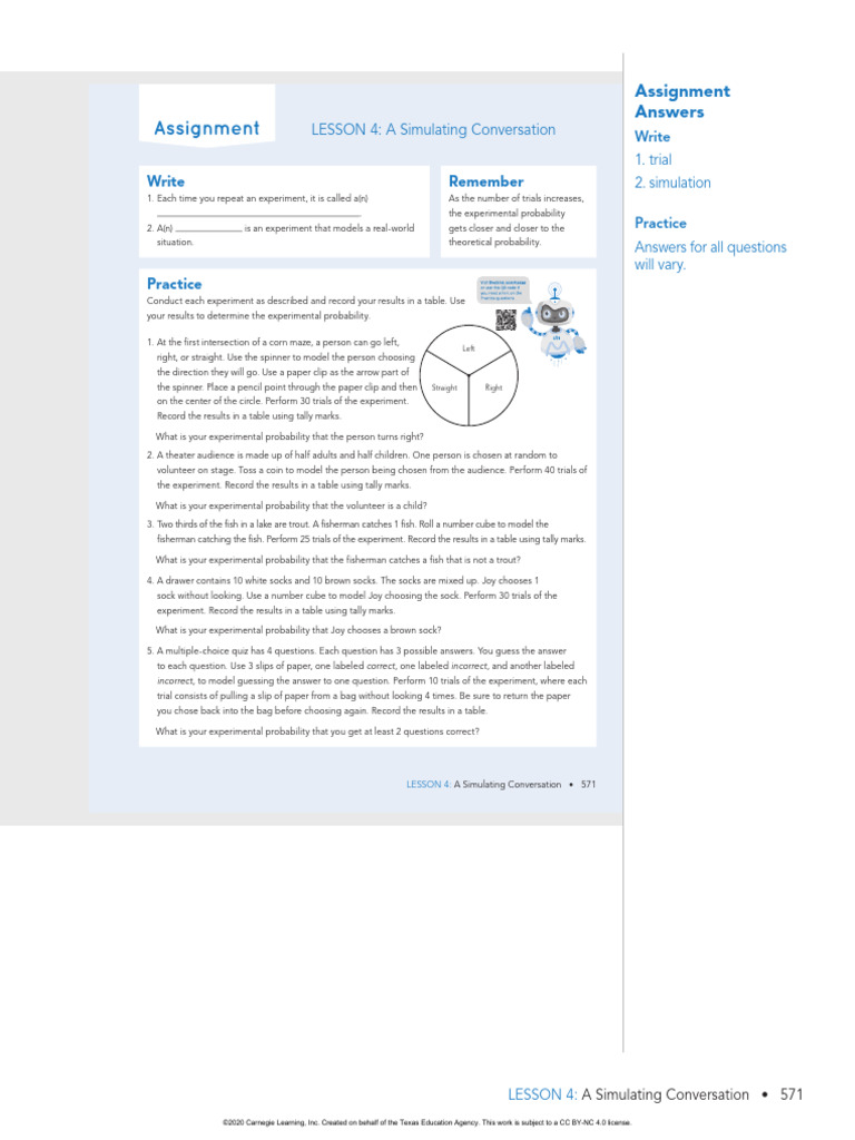 TXOER G7 M04 T01 L04 Asignment Answer Key | PDF | Probability | Experiment