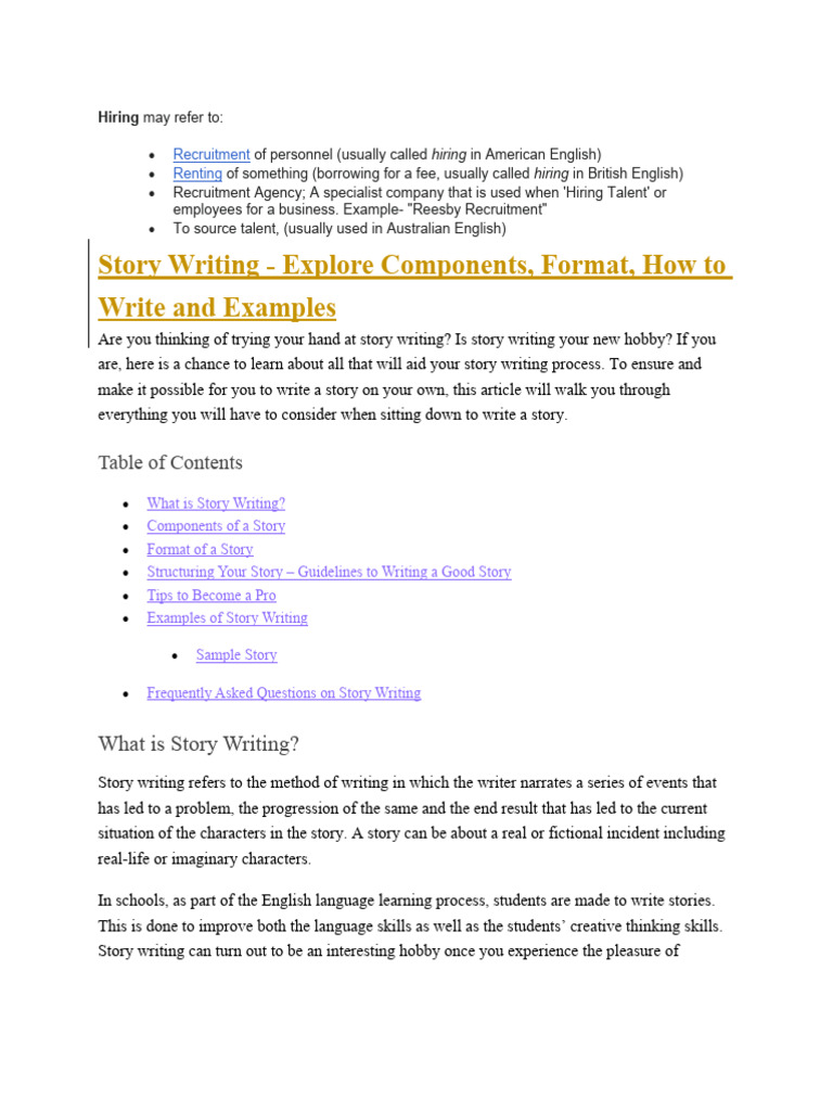 Story Writing | Download Free PDF | Narration | Recruitment