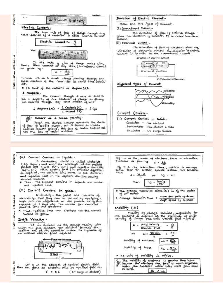 Notes Current Electricity | PDF