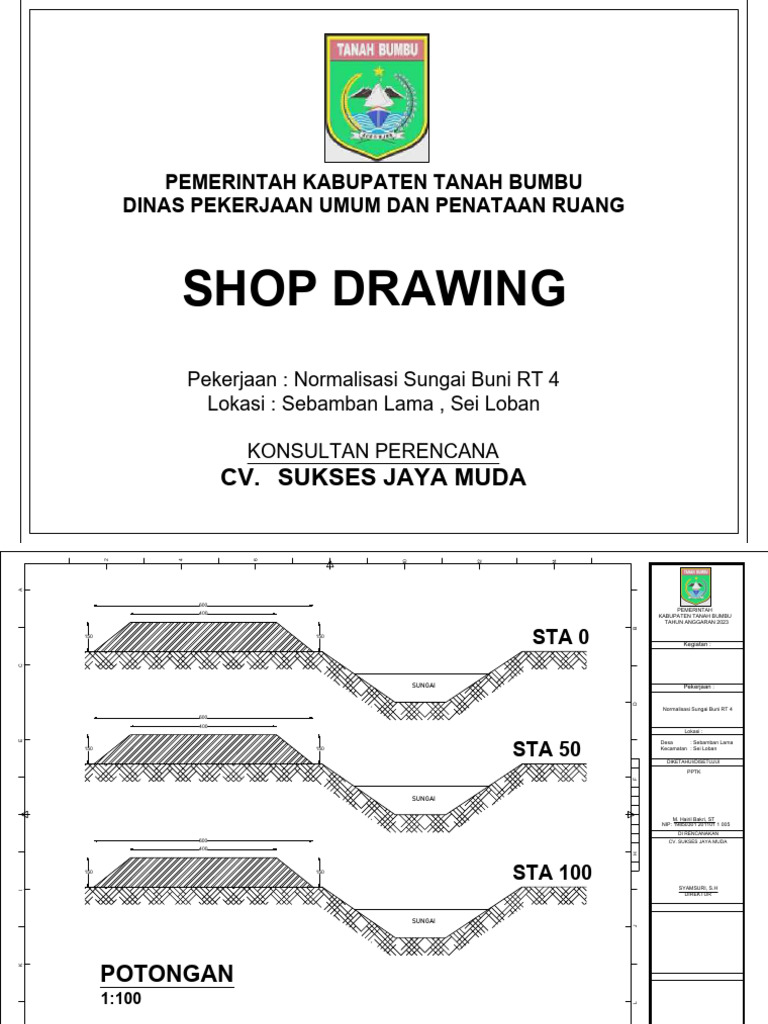 SHOPDRAWING Normalisasi Sungai Buni RT 4 Desa Sebamban Lama Kec. Sei Loban | PDF