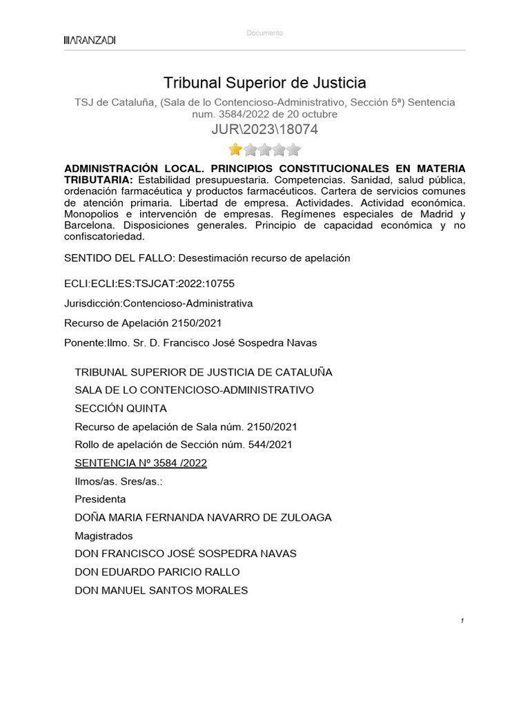 Jur - TSJ de Cataluna, (Sala de Lo Contencioso-Administrativo, Seccion 5a) Sentencia Num. - JUR ...