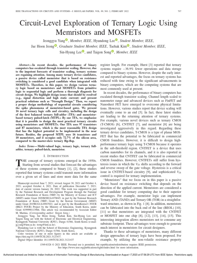 Circuit-Level Exploration of Ternary Logic Using Memristors and MOSFETs ...