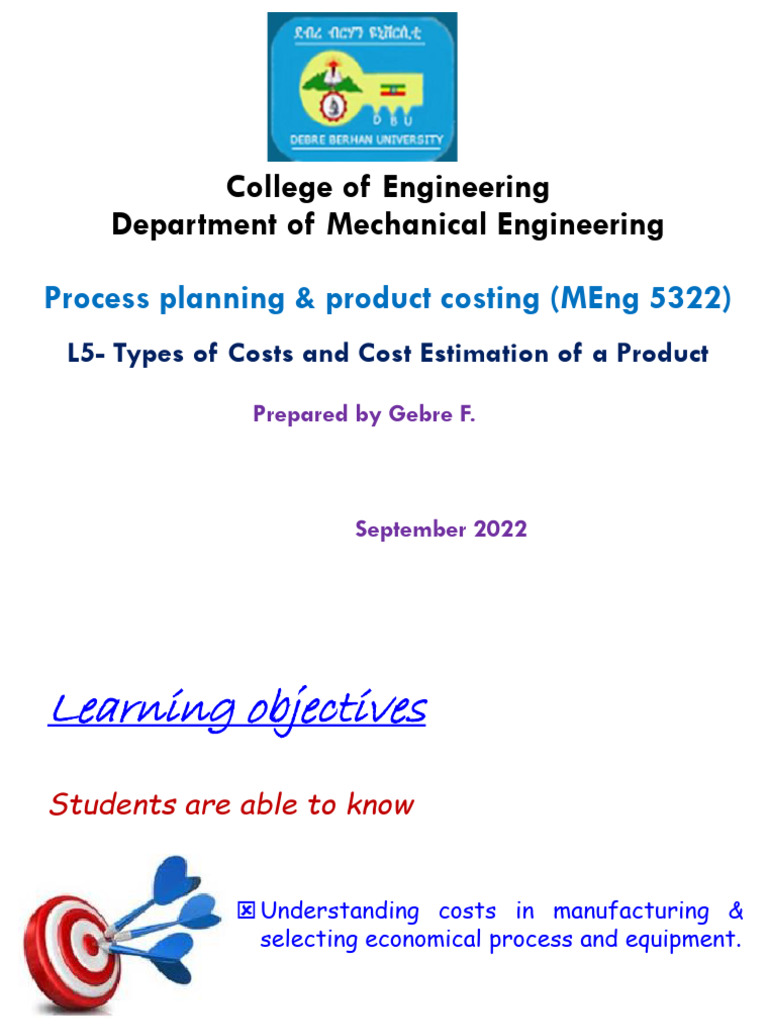 L5 - Types of Costs and Cost Estimation of A Product | Download Free ...
