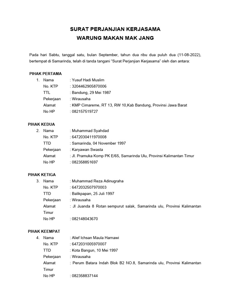 Draft Surat Perjanjian Kerjasama Pdf