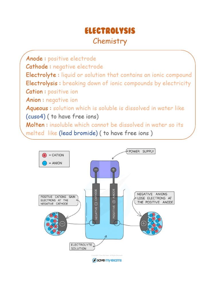 Electrolysis for Chemistry Students | PDF | Ion | Anode