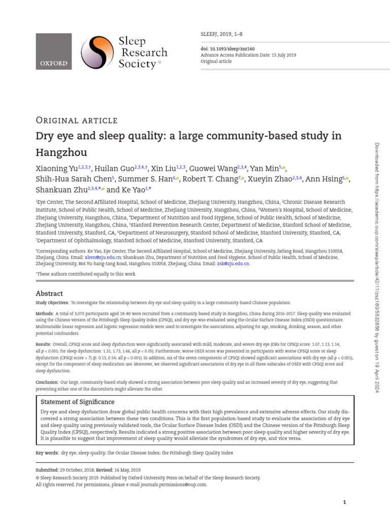 Dry Eye and Sleep Quality | PDF | Medicine | Clinical Medicine