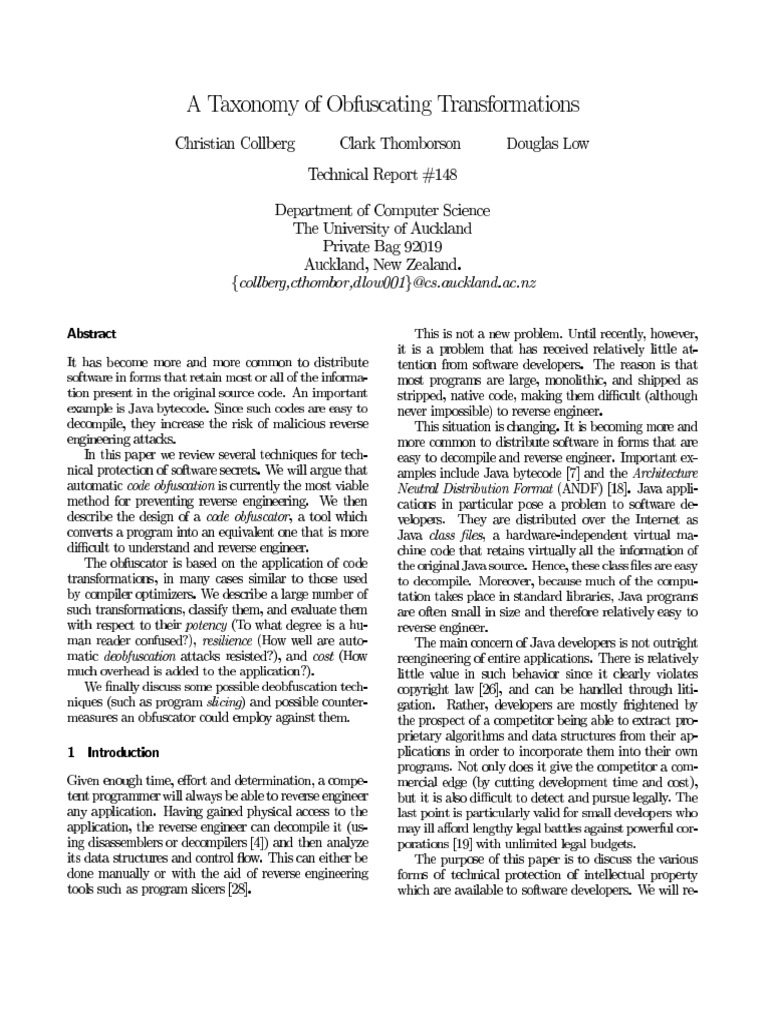 Obfuscation Taxonomy | PDF