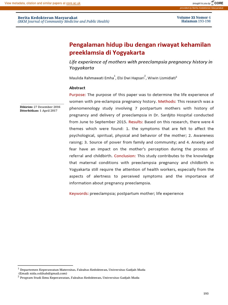 Pengalaman Hidup Ibu Dengan Riwayat Keha | PDF