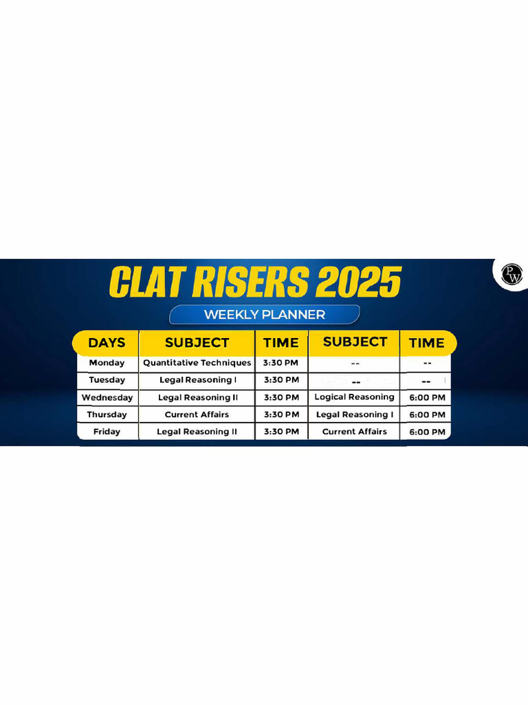 Class Schedule || PDF Only || CLAT Risers 2025 Batch | PDF