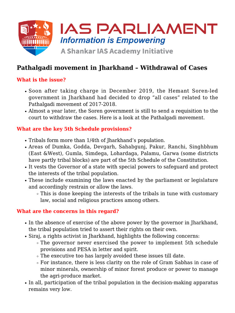 Pathalgadi Movement in Jharkhand Withdrawal of Cases | PDF | Justice ...