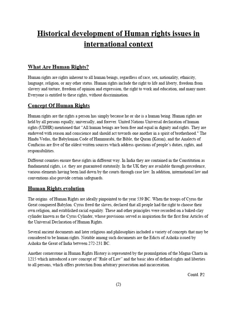 Historical Development of Human Rights Issues in International Context ...