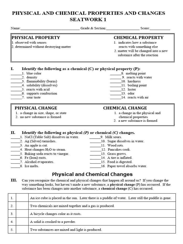 ACTIVITY Phys and Chem Properties and Changes | PDF | Water Cycle | Water