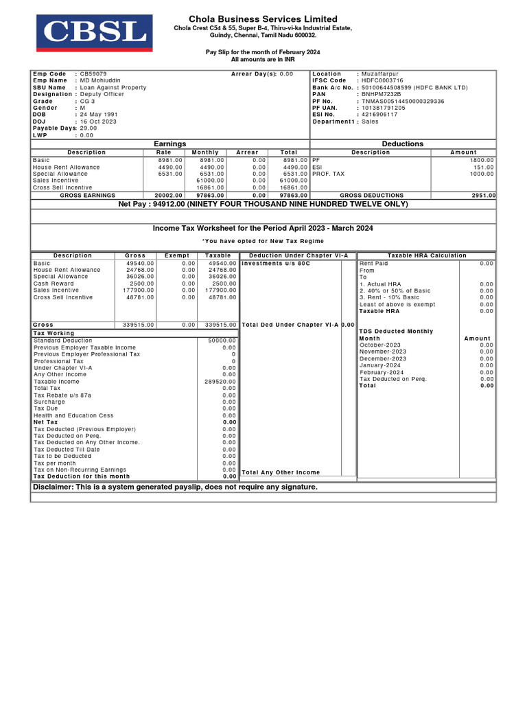 Feb Payslip | PDF | Taxes | Tax Deduction