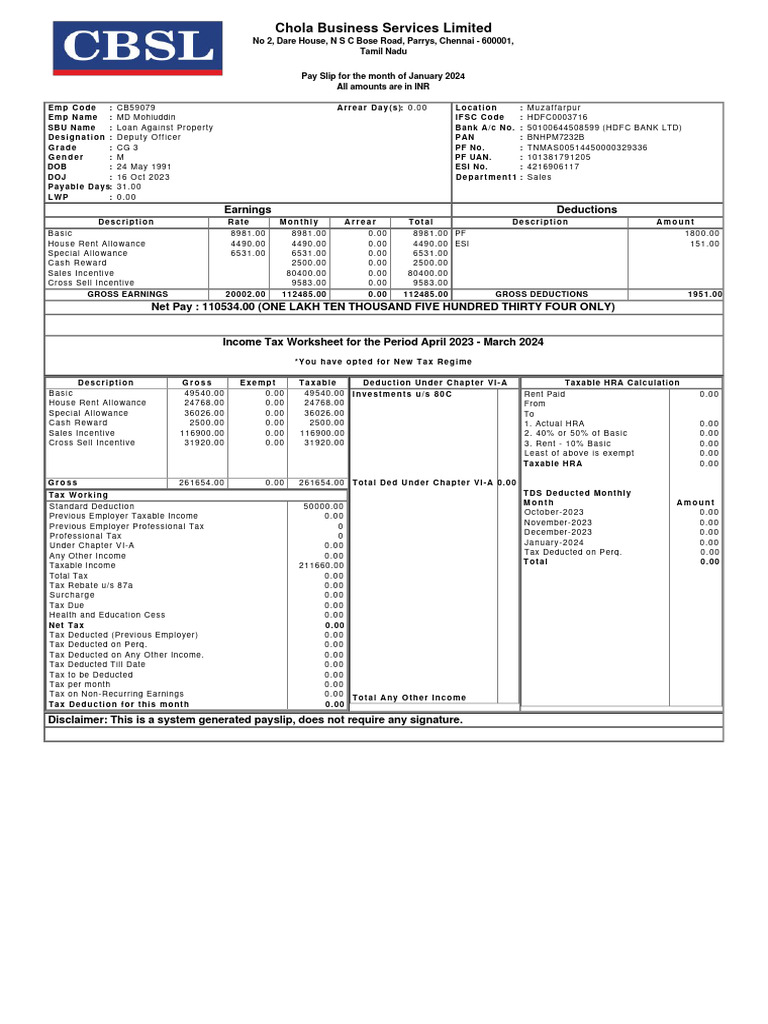 Jan Payslip | Download Free PDF | Taxes | Tax Deduction
