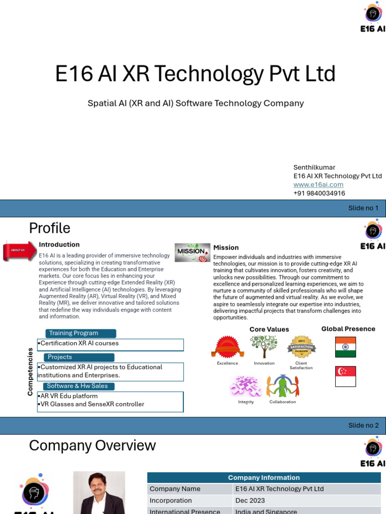 E16 AI - Company Profile | PDF | Virtual Reality | Augmented Reality