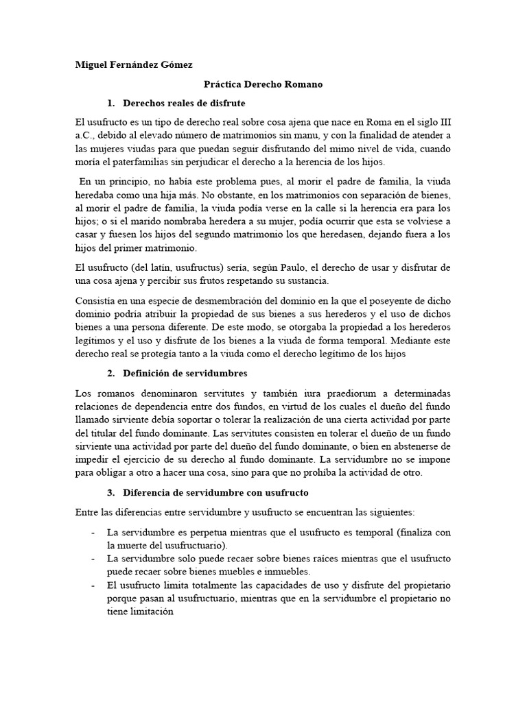 Usufructo y Servidumbres Romanas | PDF | Propiedad | Justicia