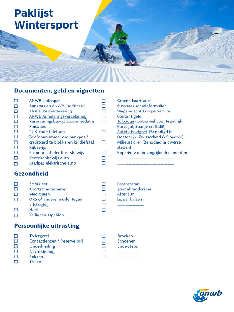 Paklijst Wintersport A4 v4 | PDF