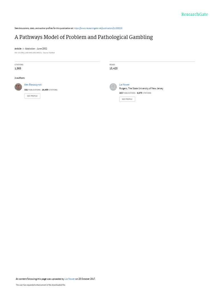 A Pathways Model of Problem and Pathological Gambl | PDF | Problem ...