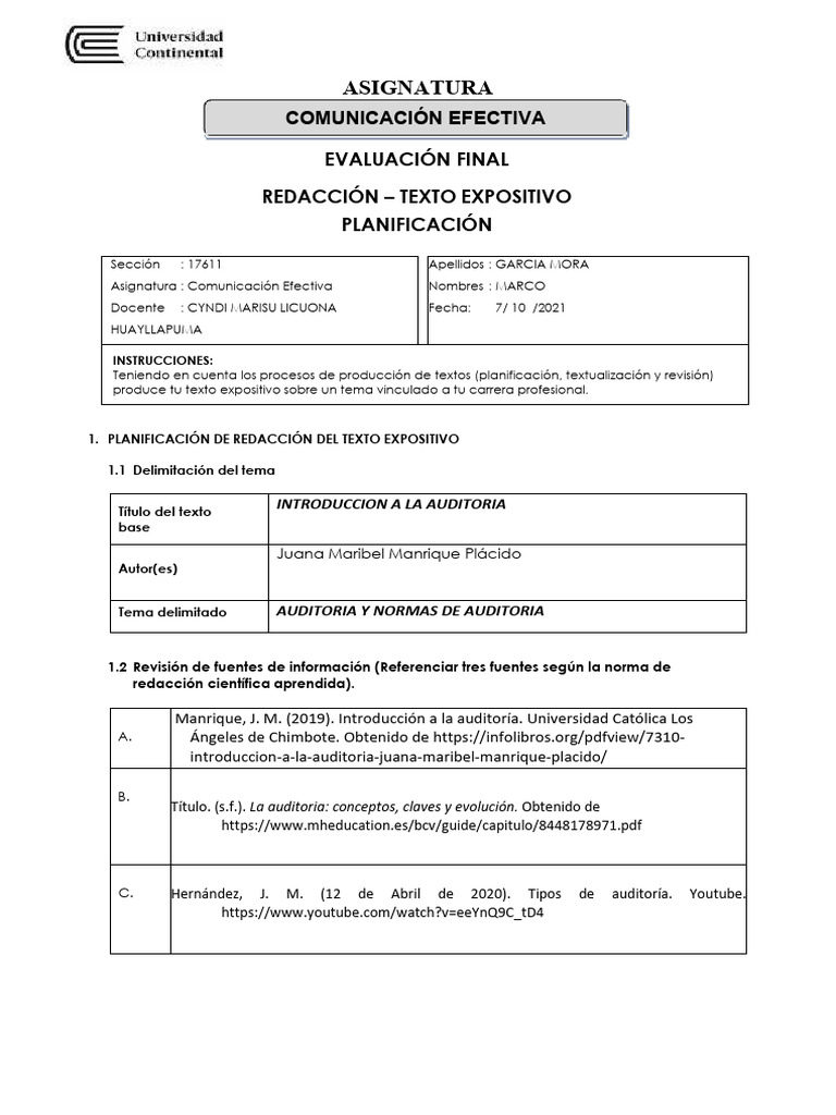 Eval Final Producción Escrita-Comunicacion Efectiva | PDF | Auditoría | Contabilidad