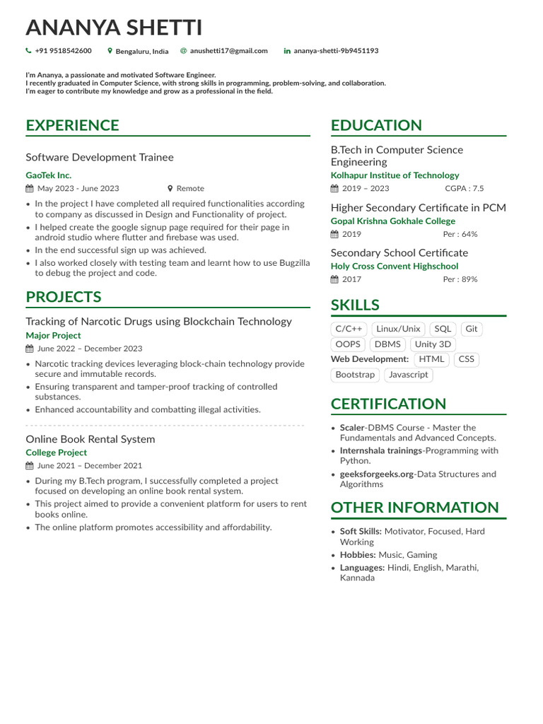 Ananya CV | PDF | Information Technology | Software