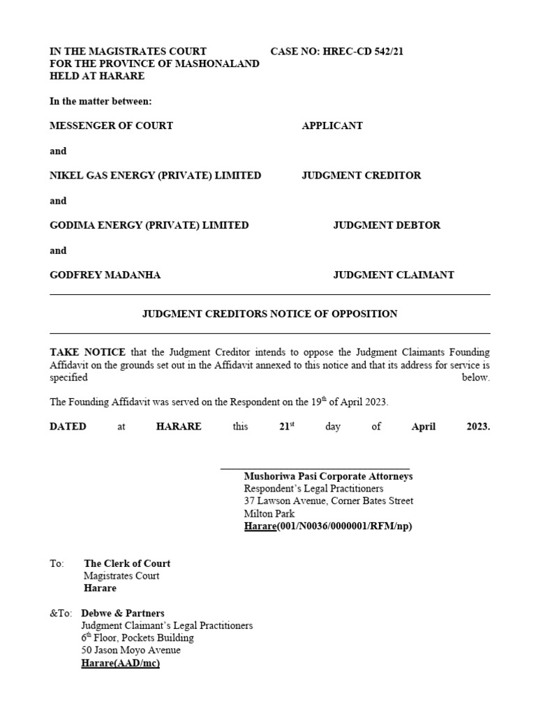 Notice of Opposition - NIKEL GAS V GODIMA - MADANHA | PDF | Judgment ...