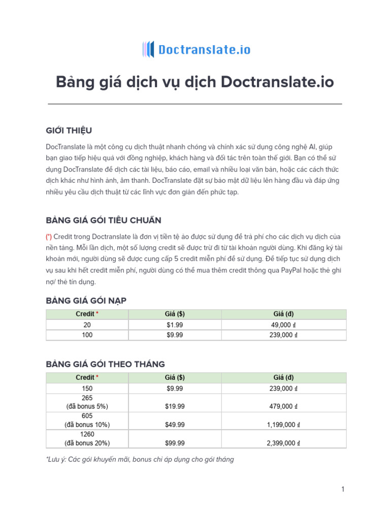 Bang Gia Dich Vu | PDF