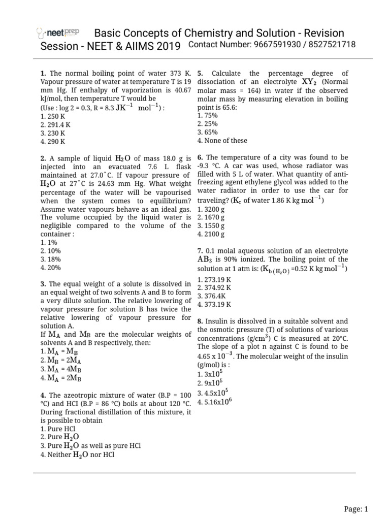 Basic Concepts of Chemistry and Solution - Revision Session - NEET ...