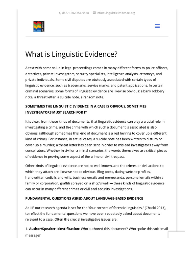 What is Linguistic Evidence_ - Institute For Linguistic Evidence | PDF ...